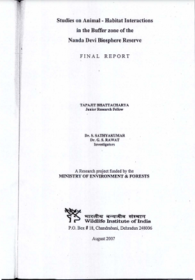 Studies on animal-habitat interactions in the Buffer Zone of Nanda Devi ...